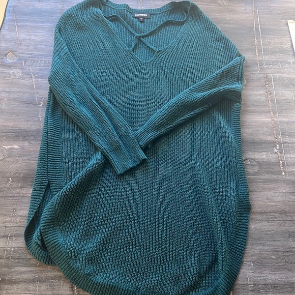 Express | Sweaters | Emerald Green Cross Neck Sweater | Poshmark